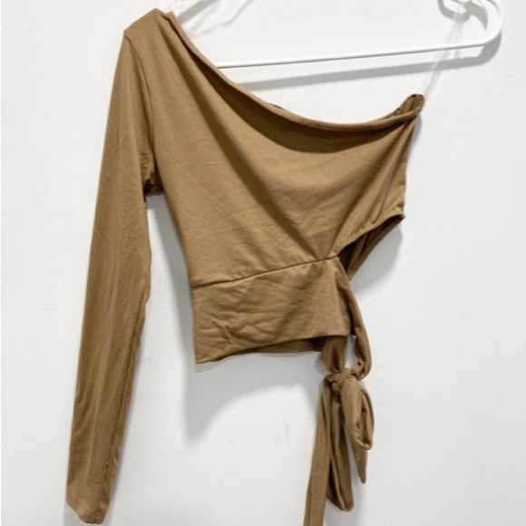 Tops | One Shoulder Side Knot Top Beige Tan Brown | Poshmark